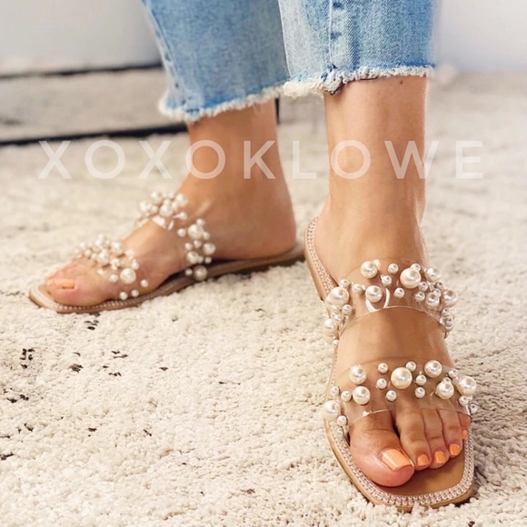 Qupid | Shoes | Pearl Embellished 2 Band Slide Sandals | Poshmark